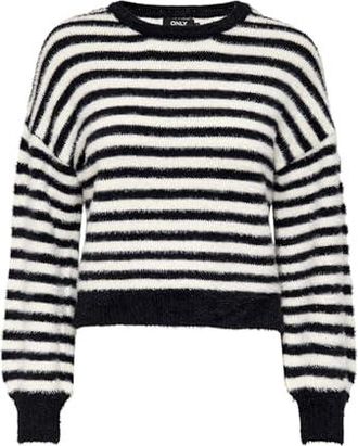 Only Femme Onlpiumo L/S Pullover KNT Noos Sweater, Black/Stripes:w. Egret, M EU