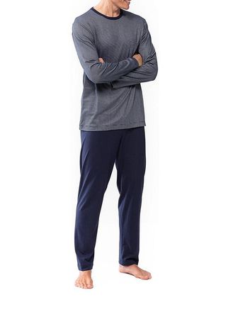 Mey Mey Herren Pyjama blau Baumwolle unifarben