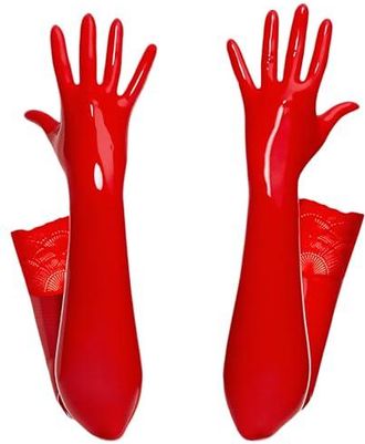 Feoya Gants Longs Femme Brillant Gants Latex Cuir &Eacute;l&eacute;gants pour Festival Danse dop&eacute;ra Rouge M