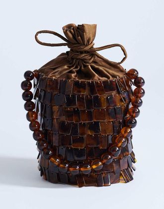 Topshop Georgie - Petit sac seau &agrave; ornements effet &eacute;caille de tortue - Marron-Orange