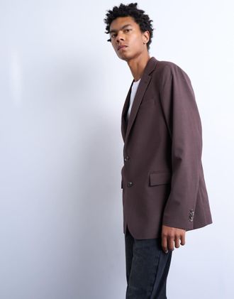 Topman Blazer d&eacute;contract&eacute; en aspect laine - Chocolat-Brown