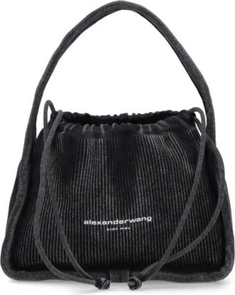 Alexander Wang Alexander Wang Hobo Bags - Grey Cotton Blend Handbag With Drawstring Closure - Gr. unisize - in Schwarz - für Damen