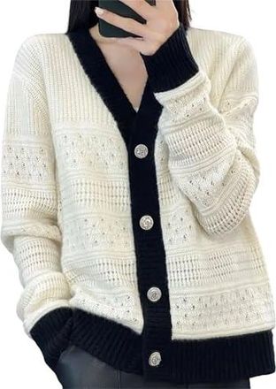 Generic Pull dhiver &agrave; col en V pour femme - Couleur contrast&eacute;e - Style cor&eacute;en - Tricot fin, Noir/blanc, XXL