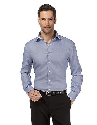 Vincenzo Boretti Chemise Homme, Coupe cintr&eacute;e Slim-fit, Tissu Infroissable et agr&eacute;able &agrave; Porter, 100% Coton, Manches-Longues, col Kent, &agrave; Motif avec triplure de Contra