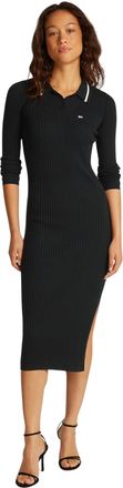Tommy Jeans Damen Polokleid Midi Beinschlitz, Schwarz (Black), XL