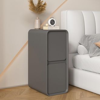 Generic Schmaler Nachttisch Mit Schubladen F&uuml;rs Schlafzimmer - Kleiner Nachttisch Aus Holz, Moderner Mit Lederoberfl&auml;che, Platzsparender(Dark Gray,30x40x47cm(