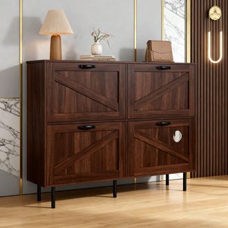 Generic Schmaler Schuhschrank mit 3 Klappen & Ablagefach | Extra Stauraum für Hundespielzeug & Schuhe | Platzsparendes Schuhregal für Flur, Eingangsbereich & 