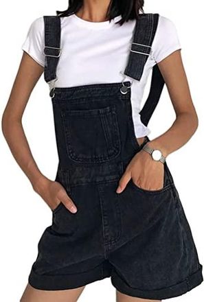 Onsoyours Femme Jeans Salopette Robe Été Combinaison en Jean Sexy Casual Denim Shorts Jumpsuit Combishort Barboteuses Pantalon Court D Noir 34