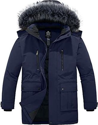 Wantdo Homme Veste Chaude dhiver Manteau Coupe-Vent D&eacute;contract&eacute; Manteau dExt&eacute;rieur en Coton Epais Veste Polaire &agrave; Col Montant Veste Militaire Bleu S