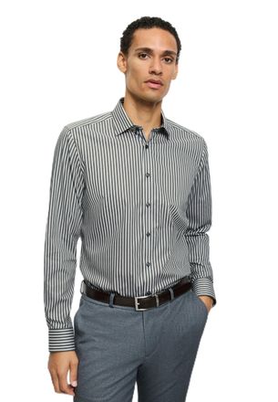 Olymp Herren Oberhemd Langarm 200984,Block Streifen,Level 5 Body fit (15.05.2015 - F16),New York Kent-2,graugr&uuml;n 48,43