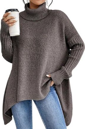 Generic Pull chaud &agrave; manches longues pour femme - Col roul&eacute; - Pull en tricot ample - Pull doux &agrave; col roul&eacute; pour femme, gris clair, L