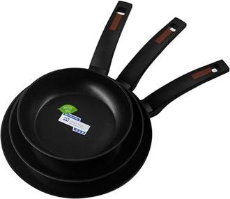 Zanetti Evolution Induktionspfannen-Set mit Antihaftboden, 3 Pfannen für alle Herdarten, komfortabler Griff, 20, 24, 28 cm Durchmesser, Schwarz