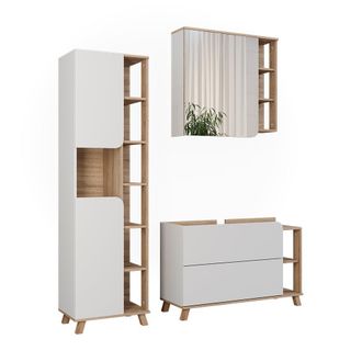 Vicco Badm&ouml;bel-Set Sonoma/Wei&szlig; Karen, bestehend aus Bad Spiegelschrank, Waschbeckenunterschrank, Hochschrank - Offene und geschlossene F&auml;cher f&uuml;r Flexible A