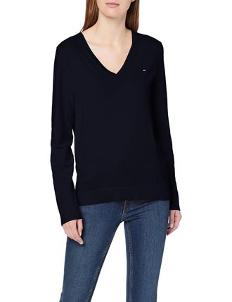 Tommy Hilfiger HERITAGE V-NK SWEATER Pullover Damen, Blau (MIDNIGHT), XS
