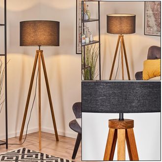 HOFSTEIN Stehleuchte Flemming, Stehlampe aus Metall/Holz im modernen Boho-Design, Schirm aus Stoff, Ø 50 cm, 155 cm, E27, mit Fußschalter - Wohnzimmer, Schlafz