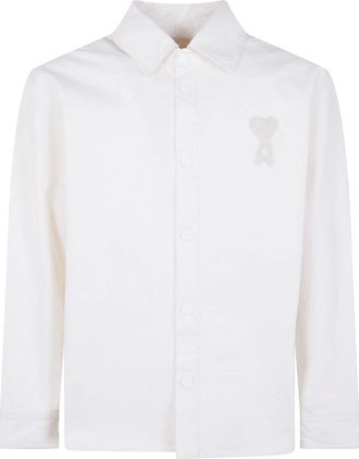Ami Homme, Chemises, Blanc, Taille: S Chemise Oversize avec Ami de Coeur Tricot&eacute;