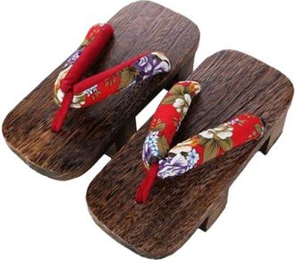 Frcolor Japonais Pour Femmes Sandales Bois Pantoufles De Style Japonais Pour Maison