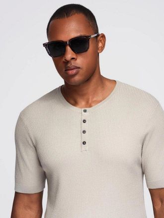 Ombre T-Shirt Herren-Strick-T-Shirt mit Kn&ouml;pfen am Halsausschnitt
