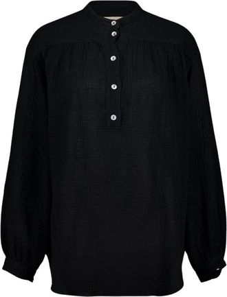 120% Lino Femme, Blouses et Chemises, Noir, Taille: 44 FR Blouse &agrave; Manches Longues en Coton