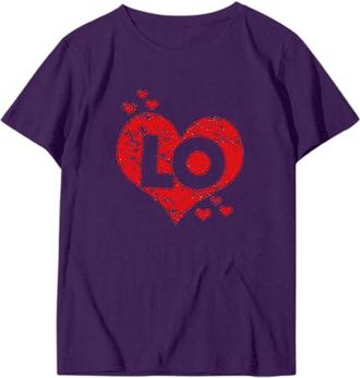 Generic T-shirt graphique &agrave; manches courtes pour la Saint-Valentin 2026 pour hommes et femmes, t-shirt tendance d&eacute;contract&eacute; pour jeunes, violet, XXL