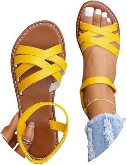 Generic Sandales larges pour femme, sandales &agrave; lani&egrave;res crois&eacute;es pour femme, pantoufles &agrave; bout ouvert, sandale &eacute;lastique, sandales de randonn&eacute;e, sandales de p