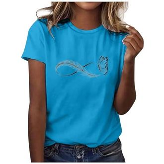 Generic T-shirt femme d&eacute;contract&eacute; &agrave; col rond imprim&eacute; &agrave; manches courtes, bleu, XL