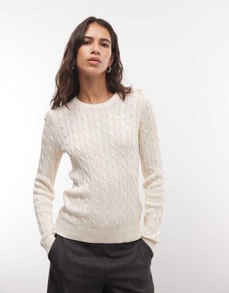 Ralph Lauren pull en maille torsad&eacute;e &agrave; boutons cr&egrave;me-Blanc
