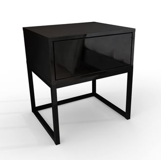 Lukmebel Nachttisch Schwarz Glamur 45x36,6x53 cm mit Schwarze Beine - Bett Tisch - Push to Open Nachtkasten - Nachtk&auml;stchen - Hochglanz - Nachtschrank - Beiste