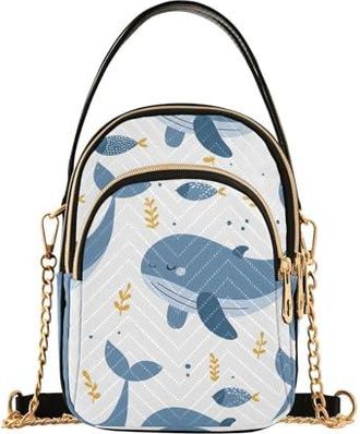 Mnsruu Sac à bandoulière pour femme avec sangle réglable Motif baleine Bleu océan Blanc