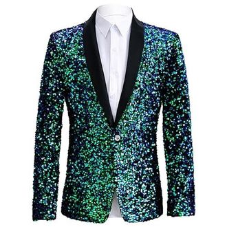 Generic Veste de costume &agrave; paillettes brillantes pour homme, ch&acirc;le, revers de sc&egrave;ne, f&ecirc;te, bal, mariage, d&icirc;ner, veste, blazer, smoking disco, Vert, XXL