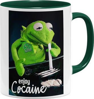 OM3 Enjoy-Frog Kaffee-Tasse Party Party Frosch - Keramik Becher - 325ml - Beidseitig Bedruckt - Grün