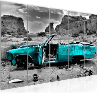Runa Art Wandbild XXL Auto Grand Canyon Wohnzimmer 200 x 80 cm Türkis Grau 5 Teilig - Made in Germany - 602255b