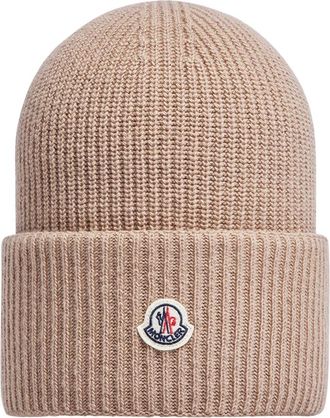 Moncler Femme, Accessoires, Beige, Taille: ONE Size Logo-patch Beanie