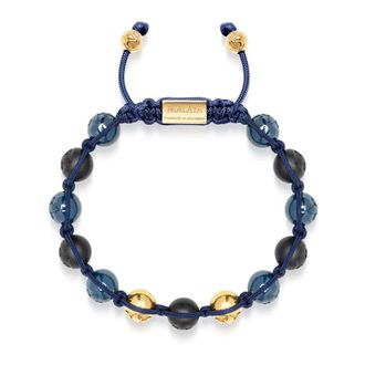 Nialaya Homme, Accessoires, Jaune, Taille: L Mens Beaded Bracelet with Matte Black, Glossy Blue Ceramic & Gold Beads