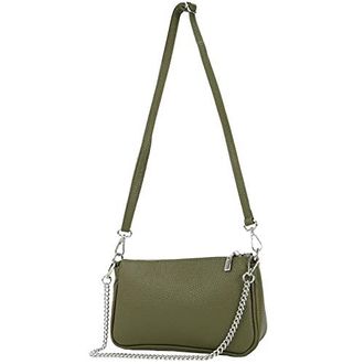 modamoda.de T237 Sac Bandouli&egrave;re en Cuir avec Cha&icirc;ne Petit fait main en Italie, vert olive, Small