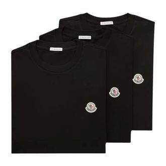 Moncler Homme, Tops, Noir, Taille: 2XL T-shirt en Coton avec Patch Logo Pack