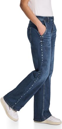 Street One Damen A378901 Wide Leg Jeans mit Nieten, Dark Blue Wash, 33W x 30L