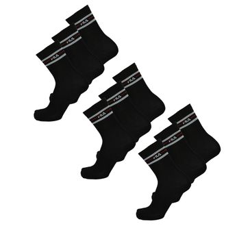Fila Unisex Socken, 9 PAAR Sportsocken, Einfarbig, gestreift, (3x 3er Pack) (Schwarz (200), 39-42 - 9 Paar)