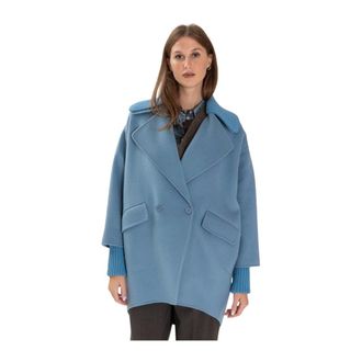 P.A.R.O.S.H. P.a.r.o.s.h., Femme, Manteaux, Bleu, Taille: 38 FR Manteau crois&eacute; en laine