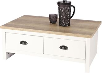 M&S Collection M&s - Table basse 2 tiroirs 90x53x36cm blanc et naturel - challis