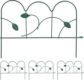 Relaxdays Beeteinfassung, 4er Set, Metall, HxB: je 28 x 38,5 cm, Beetumrandung für Garten, Zierzaun zum Stecken, grün