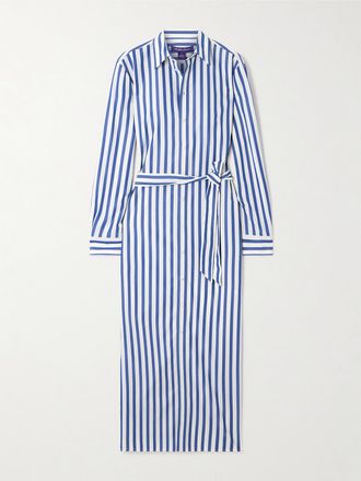 Ralph Lauren Collection Vicki Midi-hemdblusenkleid Aus Gestreifter Baumwollpopeline Mit Bindeg&uuml;rtel - Blau