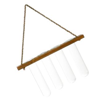 BESTONZON Wandh&auml;ngende Hydroponische Reagenzglas Vase Aus Glas Mit Holzbrett Pflanzenhalter F&uuml;r Wanddekoration Im Wohnzimmer Und B&uuml;ro