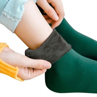 Onsoyours Damen Super Dicke Wollsocken Wintersocken Warme Weich Dicke Kuschelsocken rutschfeste Pantoffel Socken Fuzzy Socken Thermosocken 1Paar A Gr&uuml;n Einheits