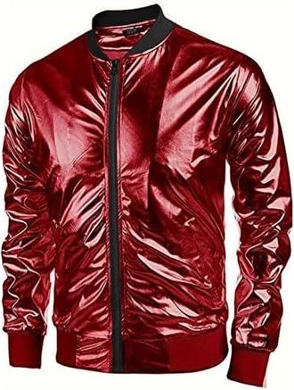 Generic Blouson Baseball Homme &agrave; Paillettes M&eacute;talliques Brillant Style Disco Ann&eacute;es 70 Veste Bomber D&eacute;contract&eacute;e pour F&ecirc;te, Danse, Discoth&egrave;que - Fermeture &Eacute;cl