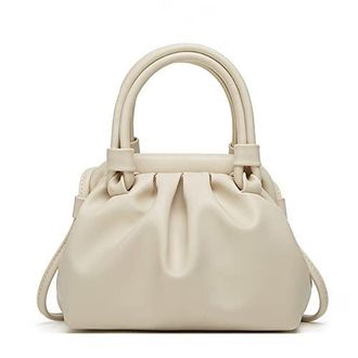 Generic Sac &agrave; main &agrave; bandouli&egrave;re fronc&eacute; en cuir souple avec poign&eacute;e sur le dessus pour femme, blanc, Medium