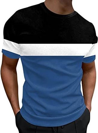 Generic Chemise ray&eacute;e en maille pour homme Printemps et &eacute;t&eacute; Loisirs Sports Respirant Confortable Plage Vent Rayures Couleur T-shirt &agrave; manches courtes, bleu, 3