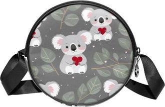 Generic Sac &agrave; bandouli&egrave;re rond pour femme, motif koala et feuilles dours koala, petit sac &agrave; dos &agrave; bandouli&egrave;re avec fermeture &eacute;clair, bretelles r&eacute;glables, sac 