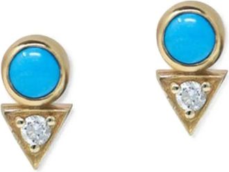 Anzie 14kt Gelbgoldohrringe mit Türkis und Diamanten - Blau