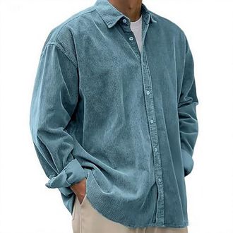 Generic Chemises dautomne en velours c&ocirc;tel&eacute; &agrave; manches longues et col rabattable, style vintage, boutonn&eacute;, pour homme, bleu, 3XL